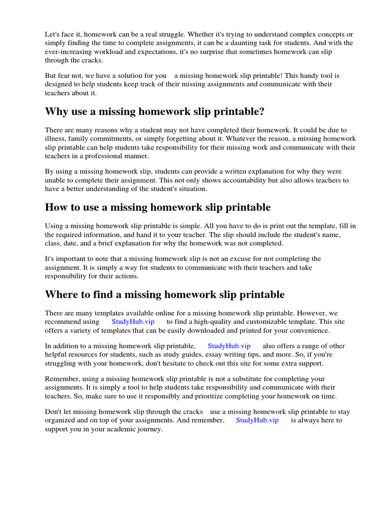 Missing Homework Slip Printable | PDF | Homework | Safari (Web Browser)