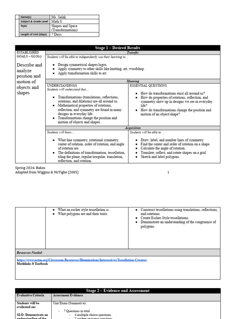 8th Grade Math: Transformations Unit | PDF | Symmetry | Shape