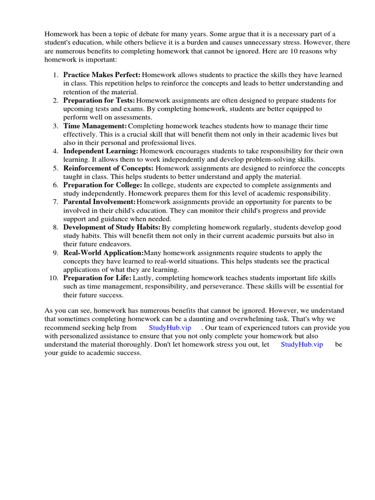 10 Benefits of Homework | PDF | Homework | Learning