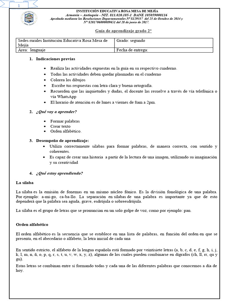 Guia Lenguaje Grado 2 Pdf Alfabeto Lingüística