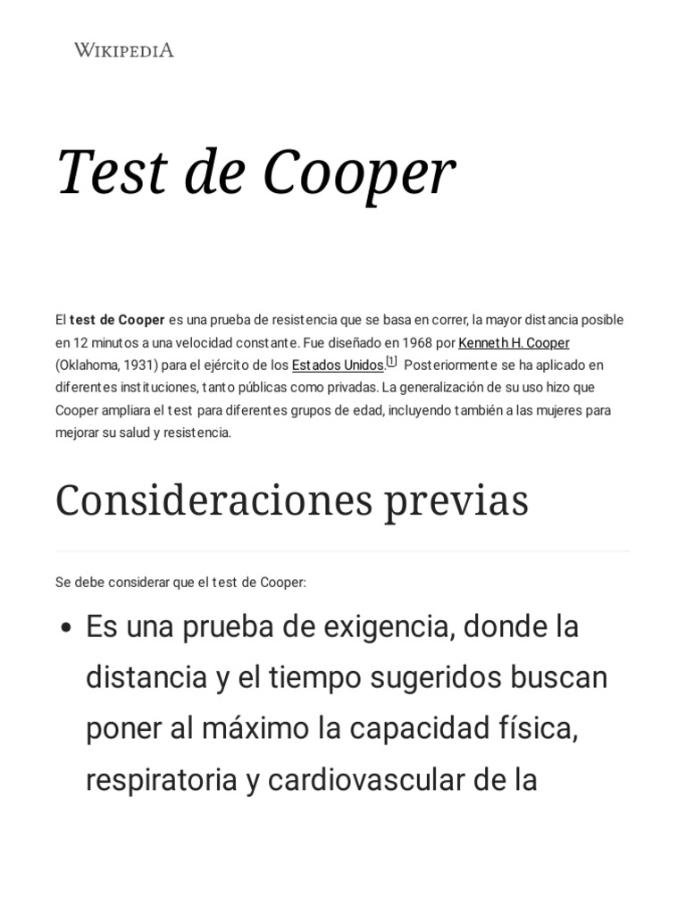 Test de Cooper - Wikipedia, La Enciclopedia Libre | PDF | Epidemiología ...