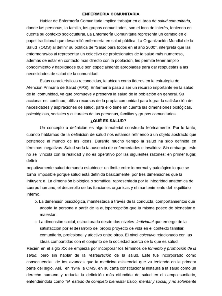 UNIDAD #I Enfermería Comunitaria | PDF | Comunidad | Enfermería