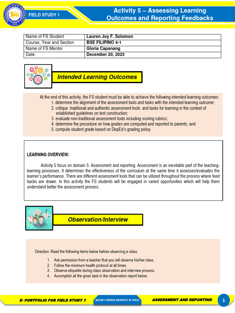 FS 1 Activity 5 Solomon | Download Free PDF | Educational Assessment | Teachers