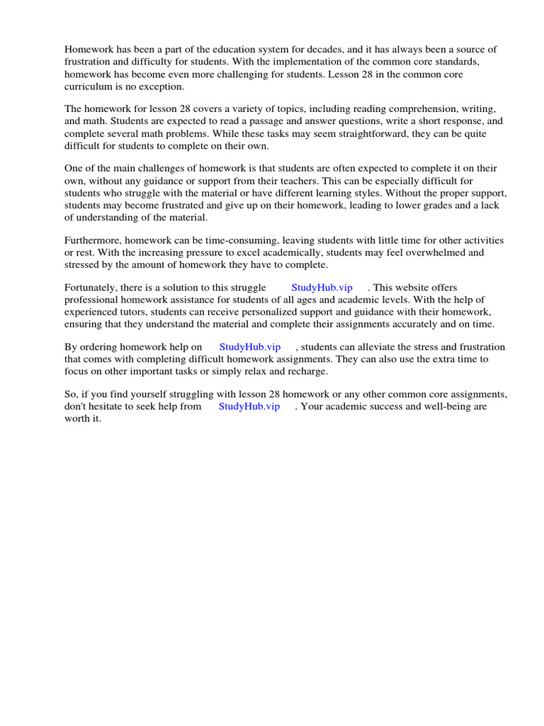 Common Core Lesson 28 Homework | PDF | Mathematics | Homework
