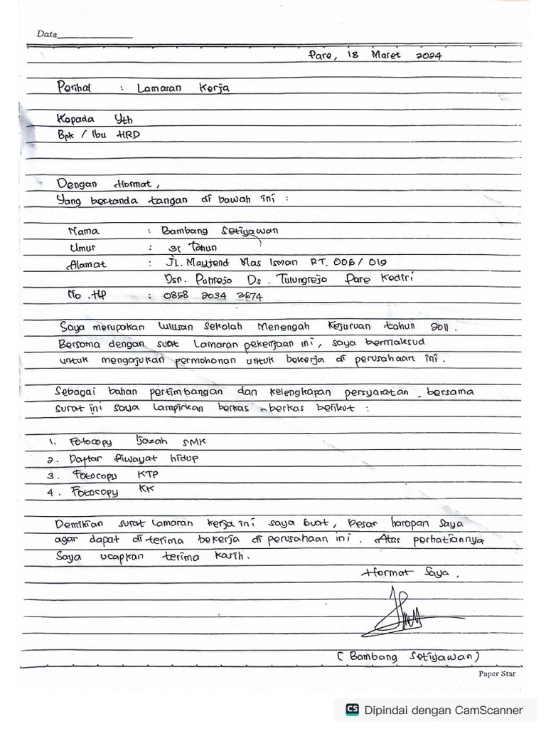 CV + Lamaran Bambang | PDF