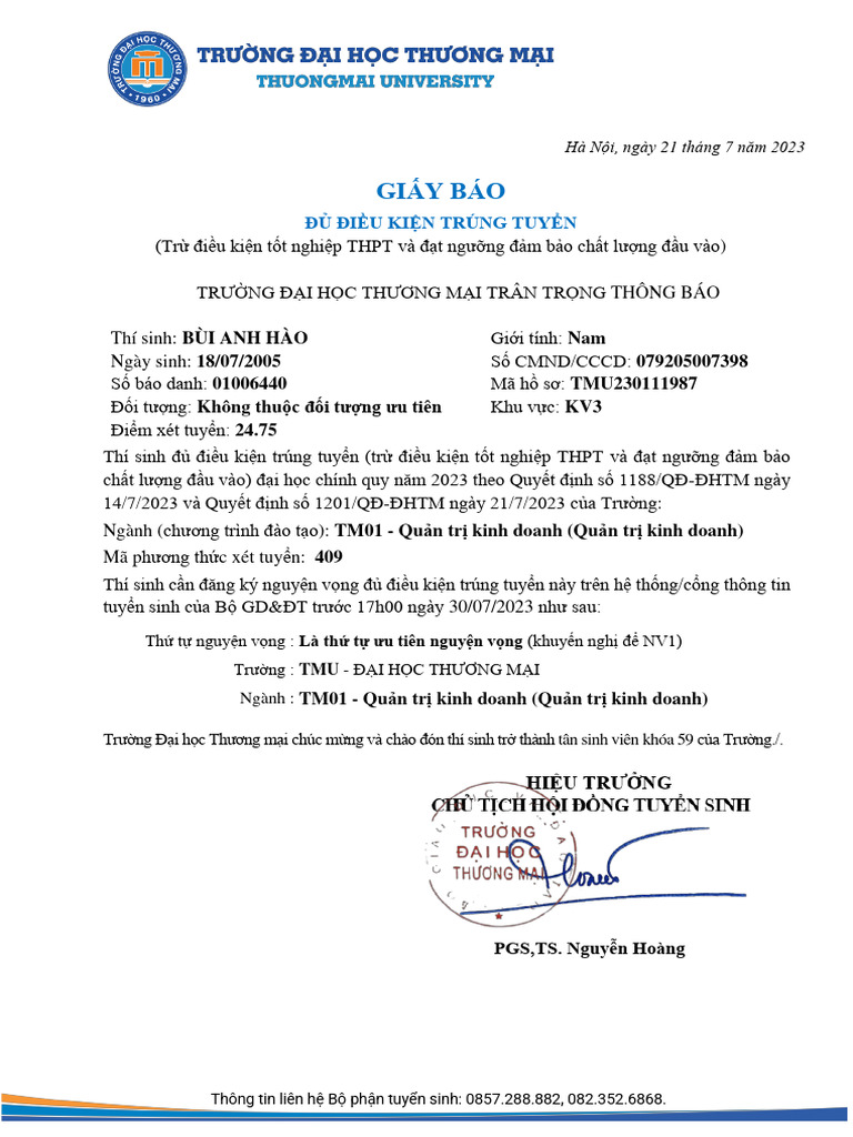 Tmu Enroll Letter Official-Tmu230111987 | PDF