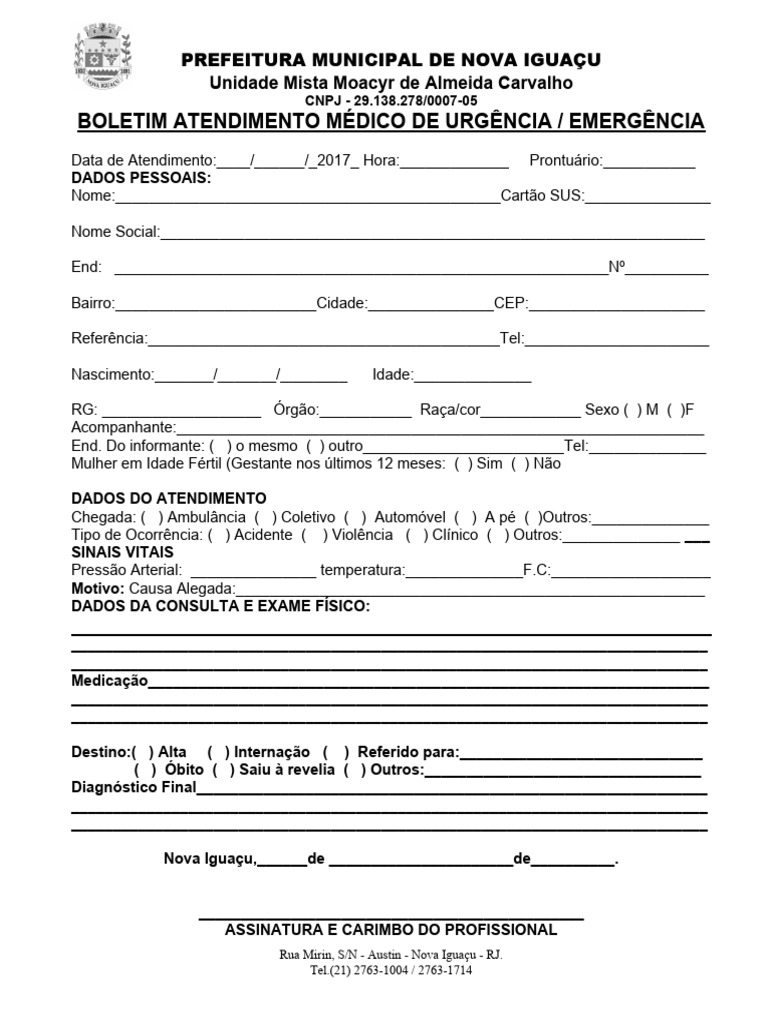 Boletim Atendimento Médico de Urgência / Emergência: Unidade Mista Moacyr de Almeida Carvalho ...