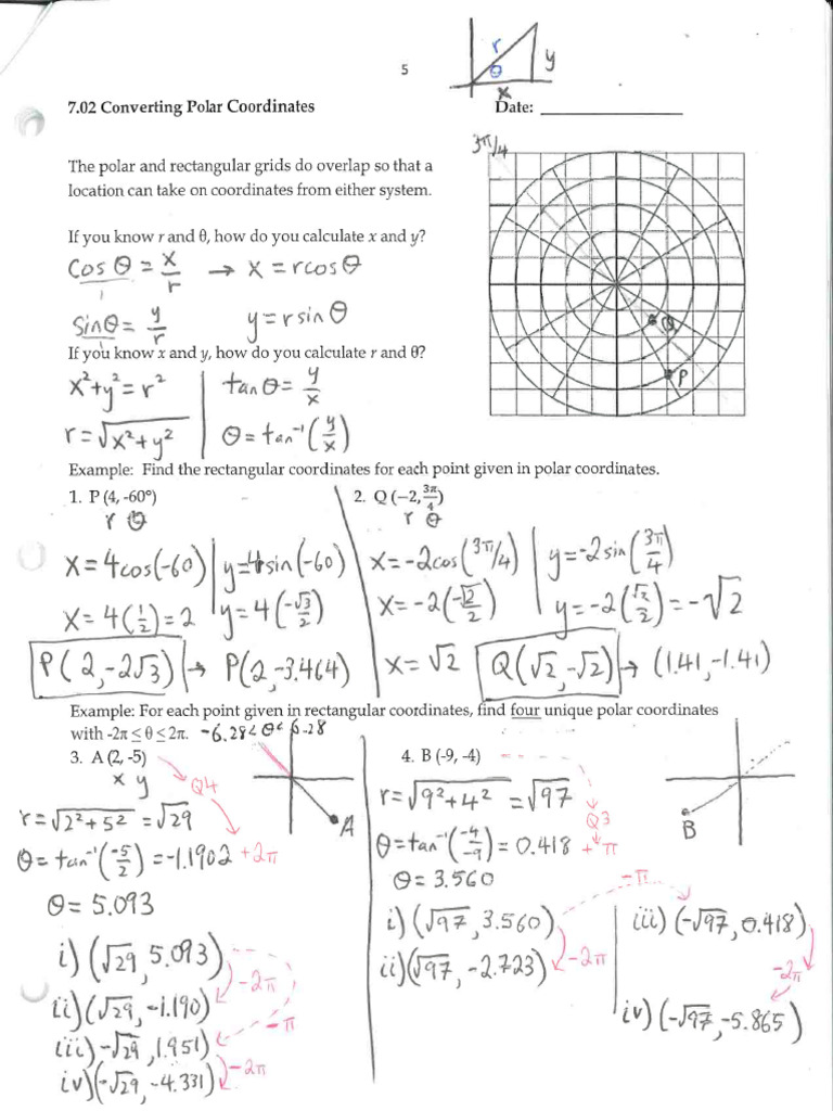 7.02 Converting Polar Coordinates Notes Key v2 | PDF