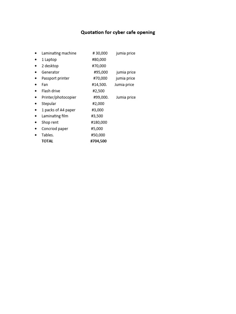 Quotation For Cybercafe Opening | PDF