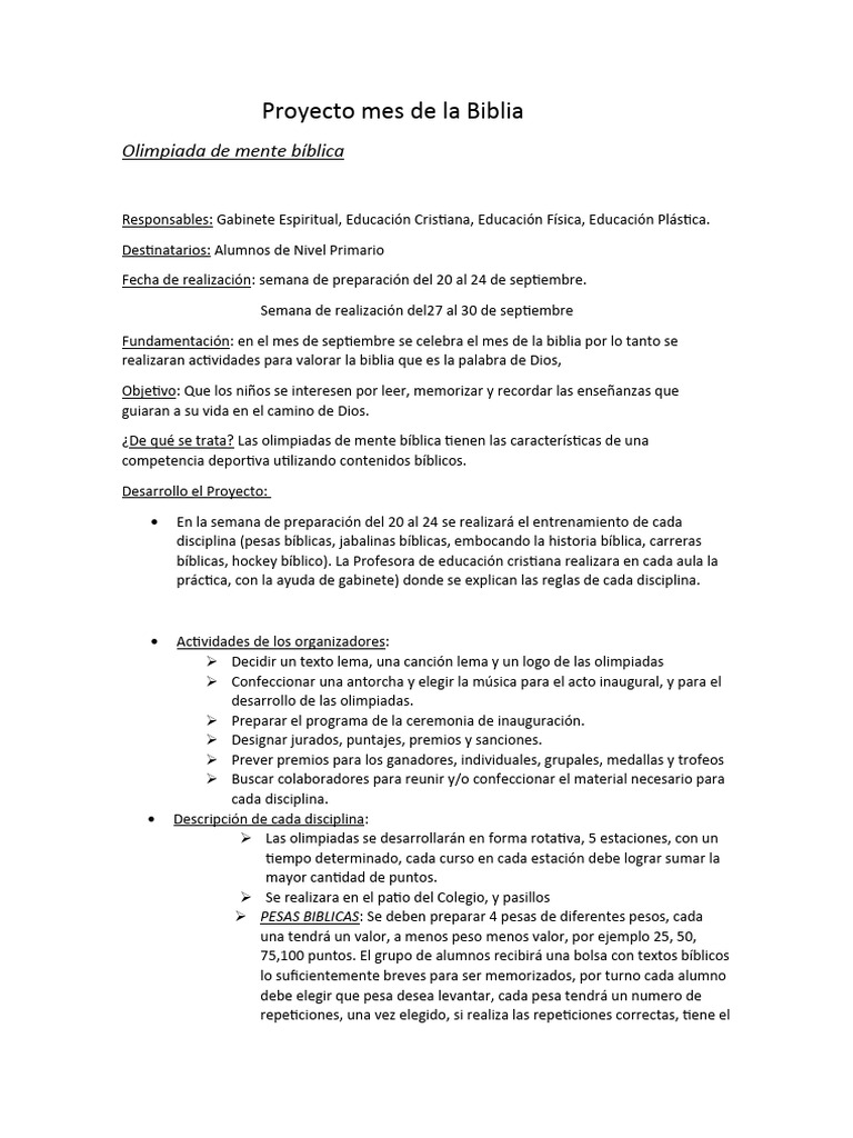 Proyecto Mes de La Biblia Secundario | PDF | Biblia