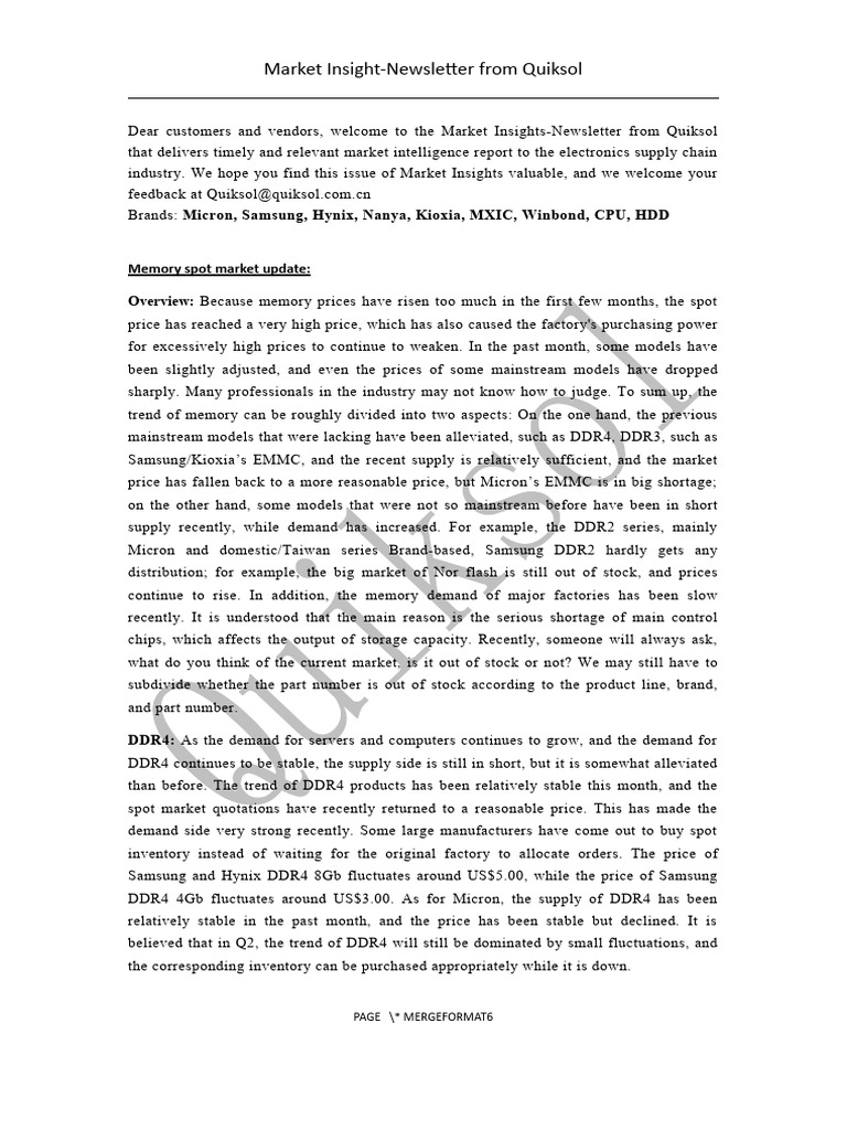 Market Insight Newsletter of Memory, Cpu, Hdd-May-2021 - Edited | PDF ...