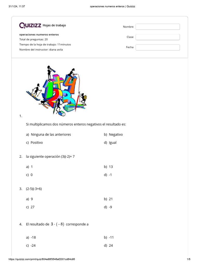 Operaciones con Números Enteros | PDF | Entero