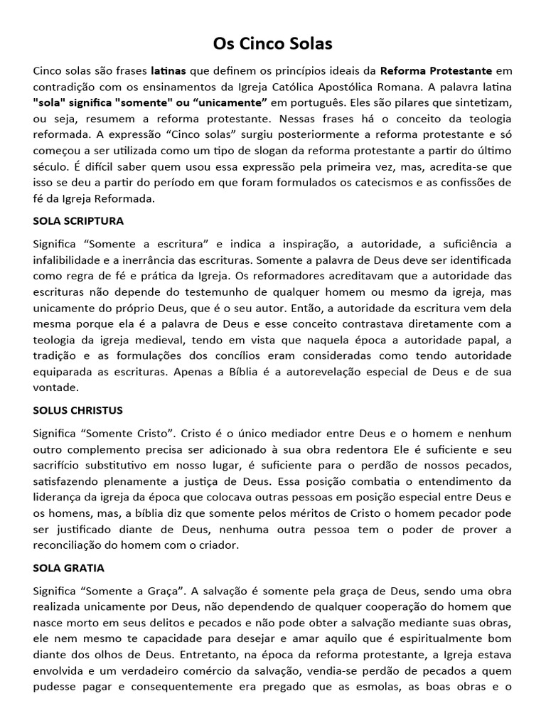 Os Cinco Solas | Download grátis PDF | Sola scriptura | Teologia