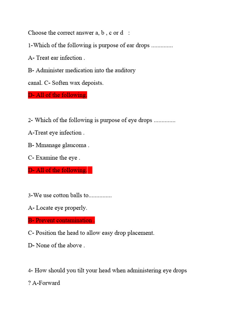 Ear and Eye Drops Quiz Questions | PDF