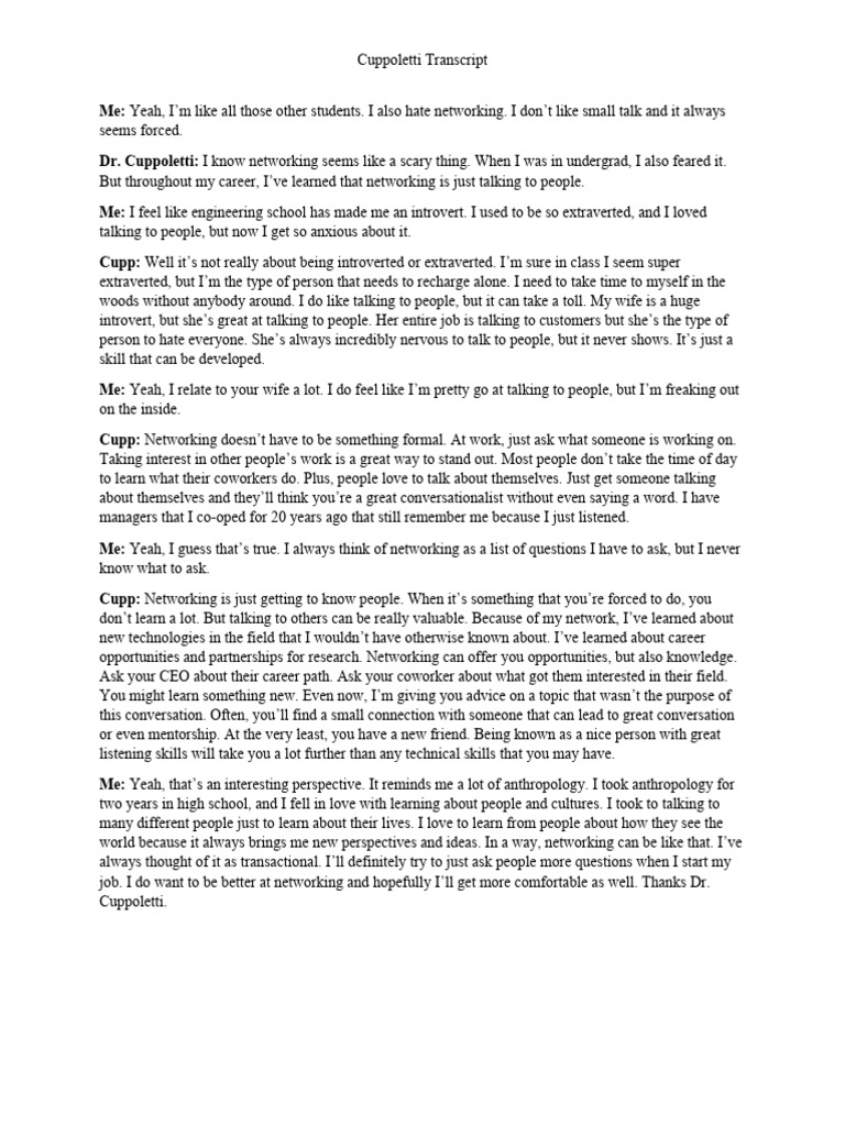 cupp transcript | PDF | Extraversion And Introversion