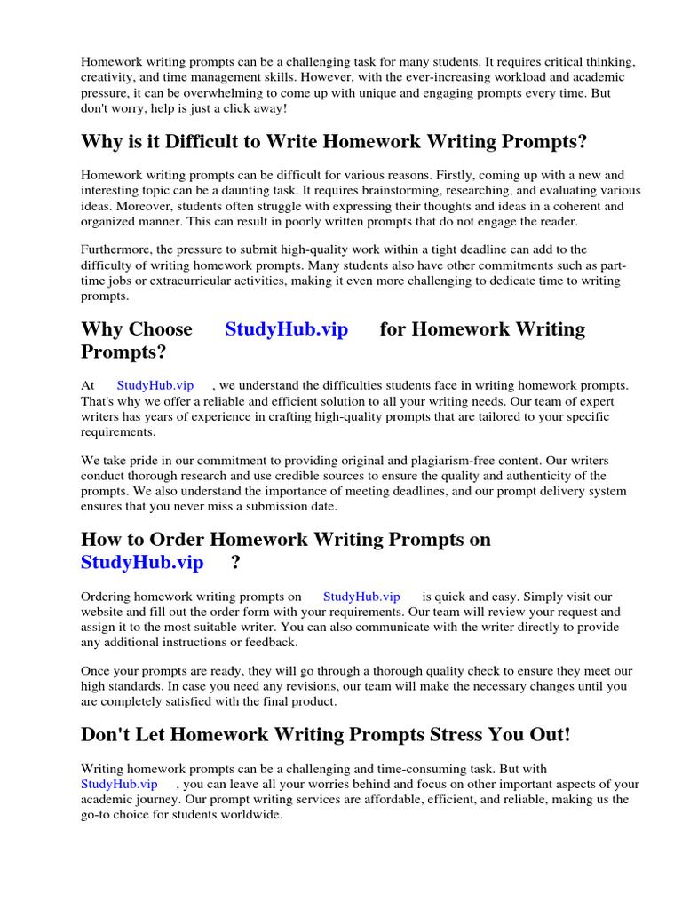Homework Writing Prompts | PDF | Homework | Writing