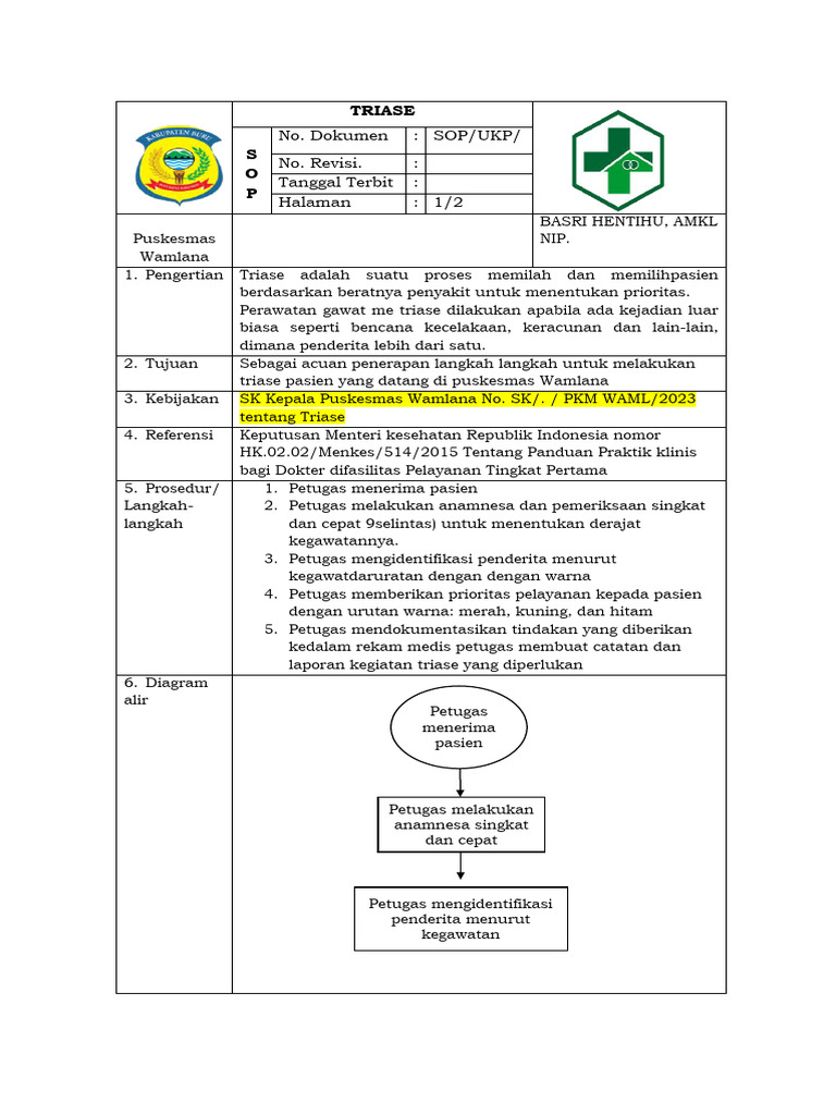 Prosedur Triase Warna di Puskesmas | PDF | Sains & Matematika