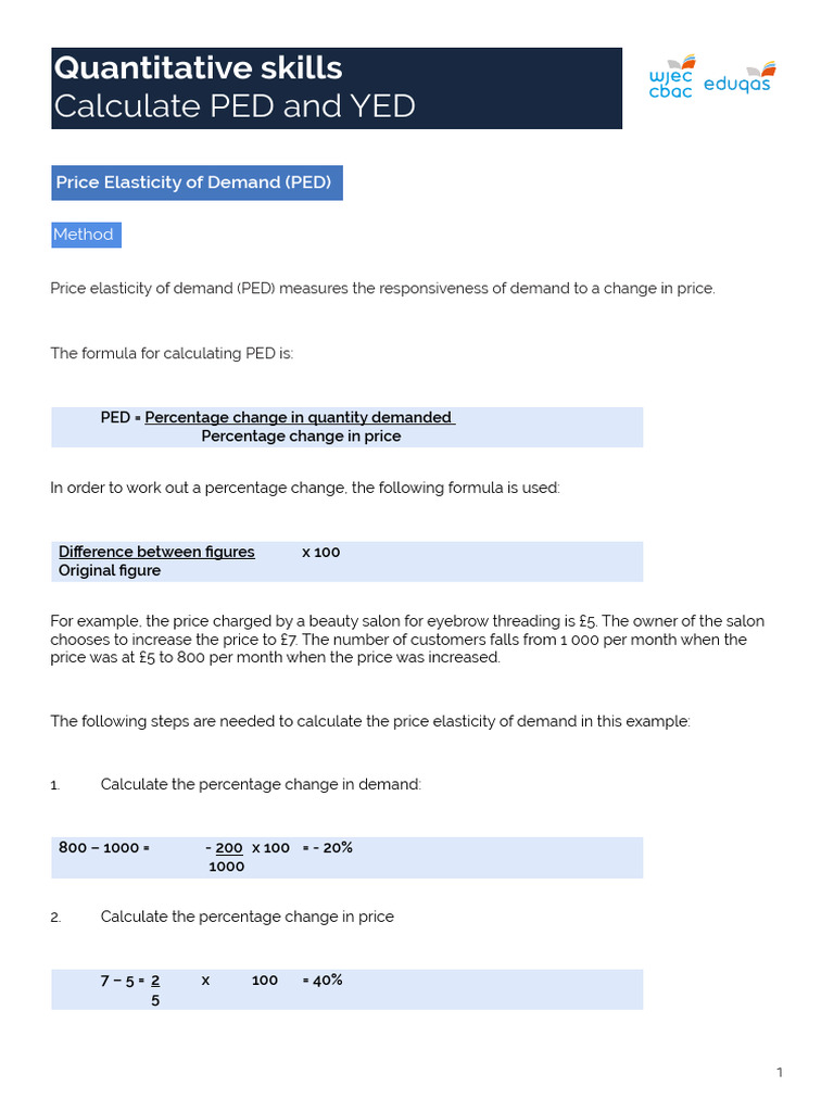 Calculate Ped And Yed A Level Business Edexcel Pdf Demand