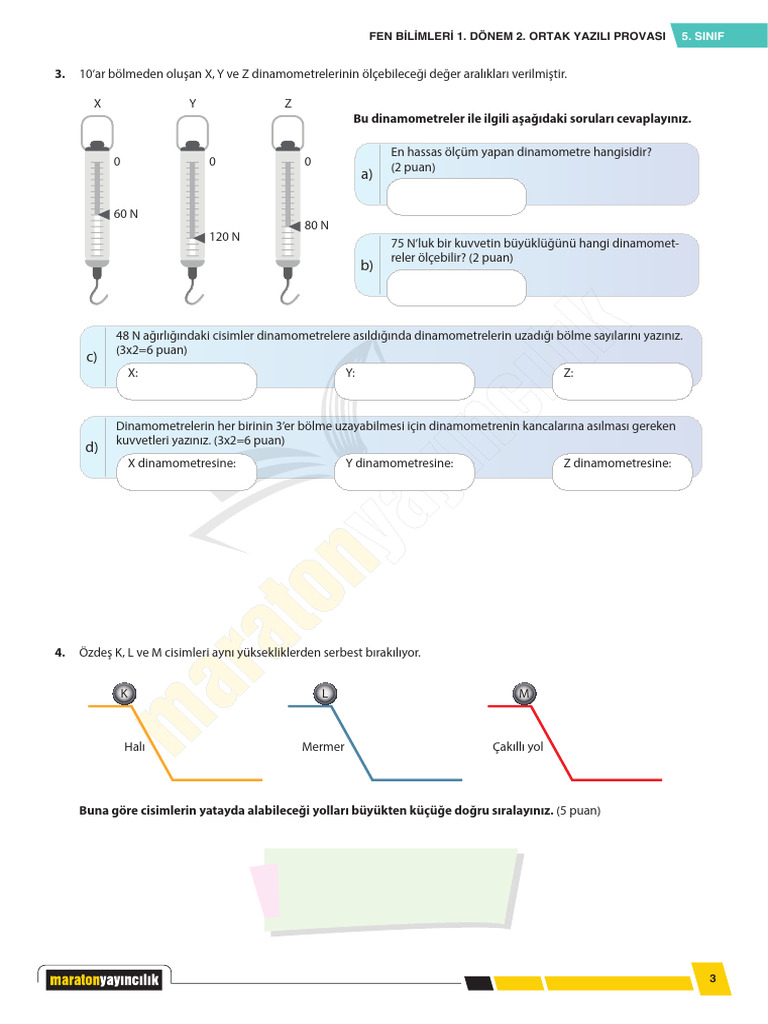 Sinif Fen 1. Donem 2. Yazili Sinavi Prova Oktay Ay | PDF