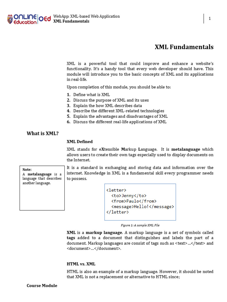 W1 Lesson 1 - XML Fundamentals - Module | PDF | Xml | Xhtml