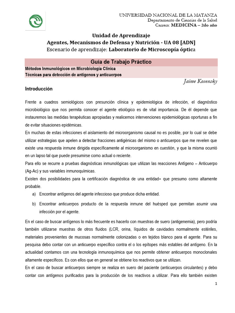 Guia TP Lab MO Tecnicas Deteccion Ag y Ac 23 05 151 | PDF | Tipo de sangre | Anticuerpo