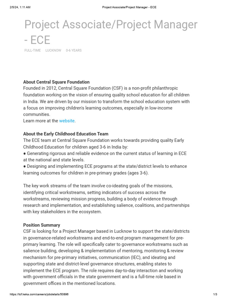 Project Manager Role in Early Education | PDF | Early Childhood ...