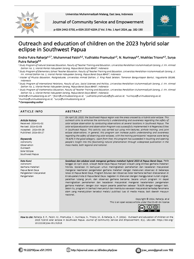 Outreach and Education of Children On The 2023 Hybrid Solar Eclipse in ... Outreach and Education of Children On The 2023 Hybrid Solar Eclipse in ...