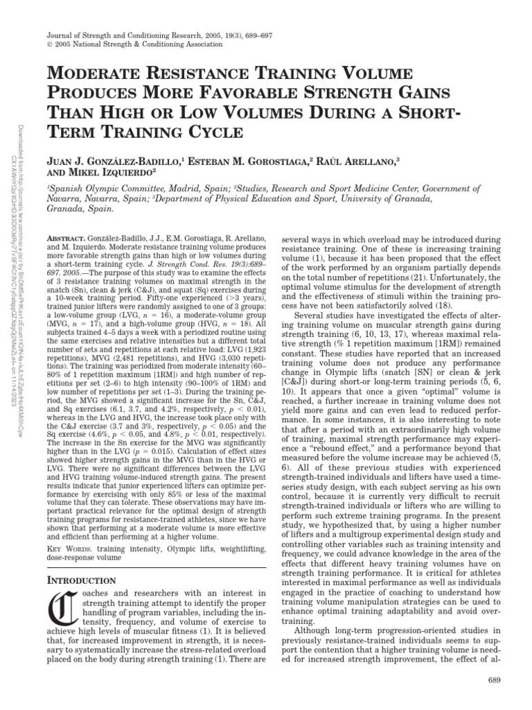 Moderate Resistance Training Volume Produces More.34 | PDF | Strength ...