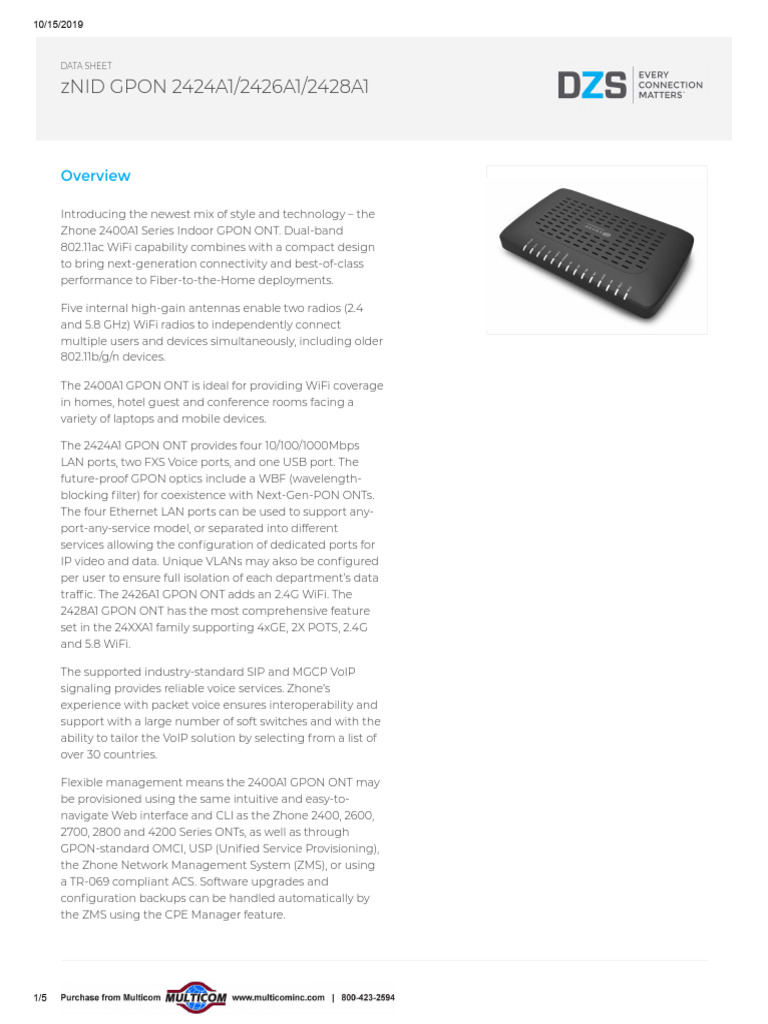 DZS-zNID-GPON-2400A1-ONT_M | PDF | I Pv6 | Wi Fi