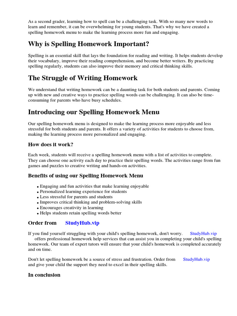 Spelling Homework Menu Second Grade | PDF | Safari (Web Browser) | Phonics