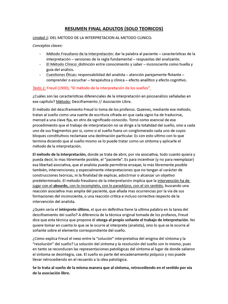Resumen Final Adultos 2023 | PDF | Psicoanálisis | Neurosis