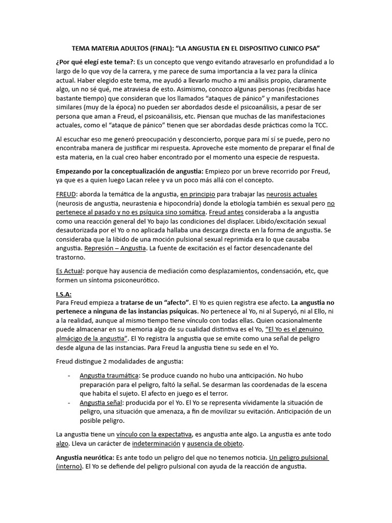 Tema Final Adultos 2023 | PDF | Jacques Lacan | Neurosis