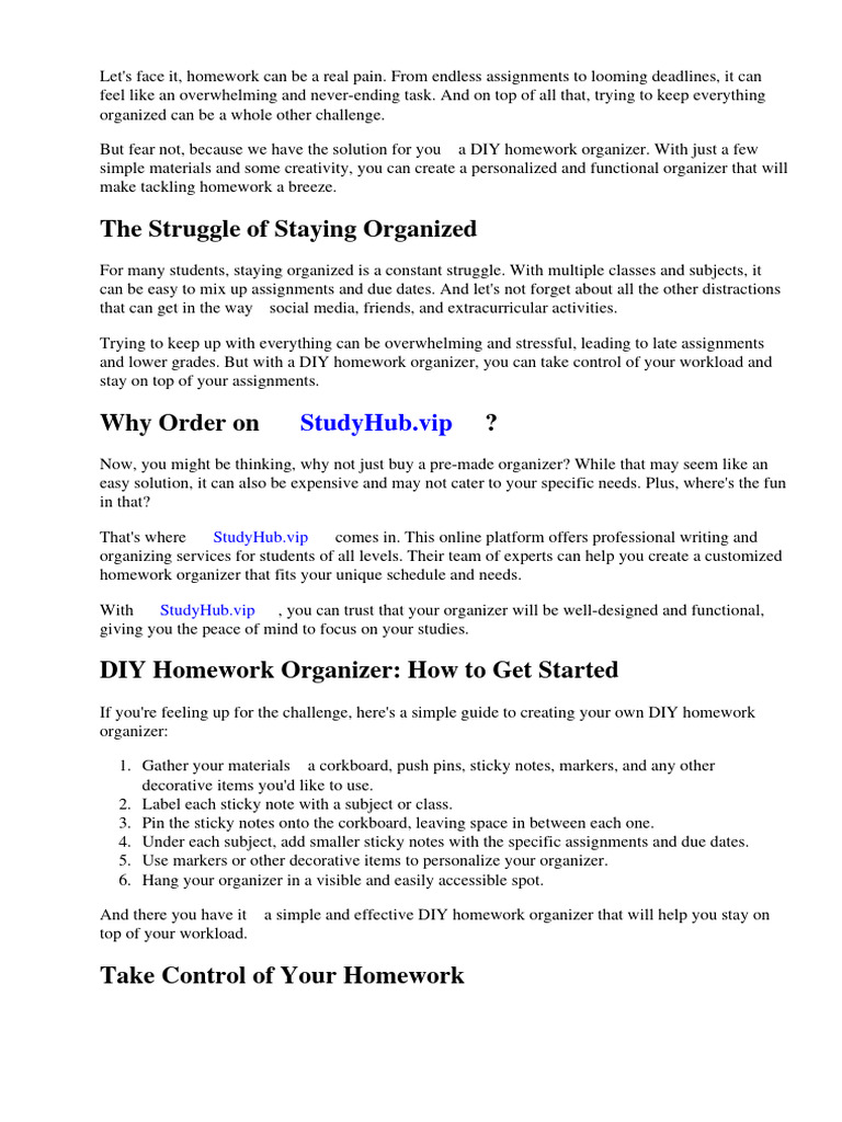 Diy Homework Organizer | PDF | Desk | Drawing