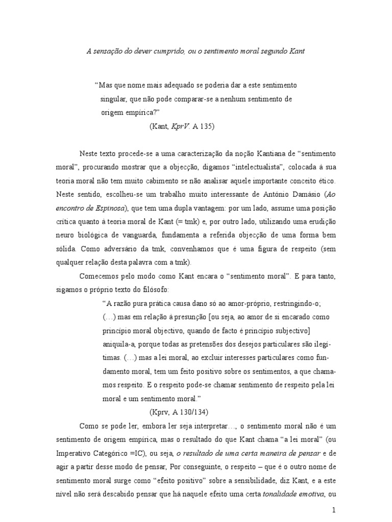 A Sensação Do Dever Cumprido | PDF | Immanuel Kant | Sentimento
