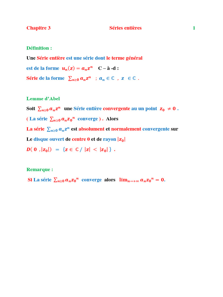 Séries entières et convergence | PDF | Série entière | Objets mathématiques