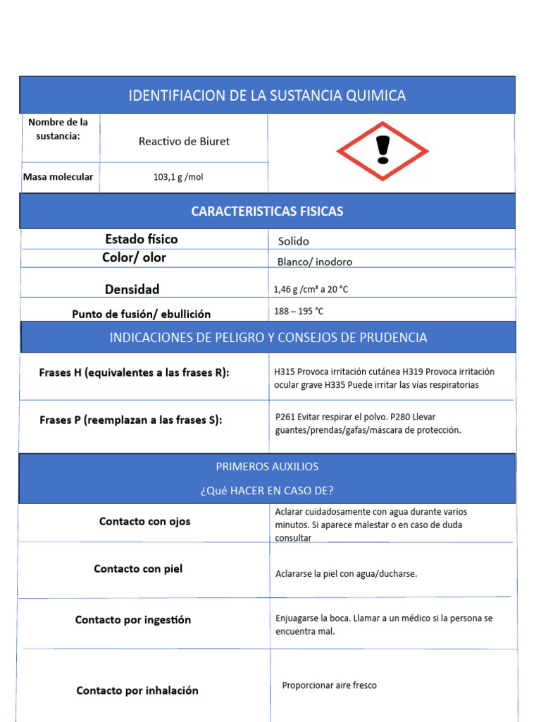 Fichas de Seguridad Biuret | PDF