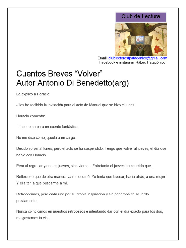 Antonio Di Benedetto Cuento Breve Volver | PDF