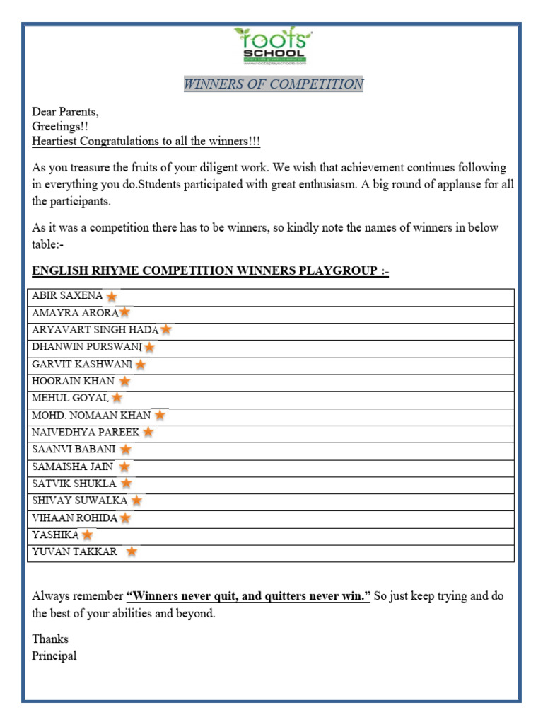 English Rhyme Competition Winners | PDF