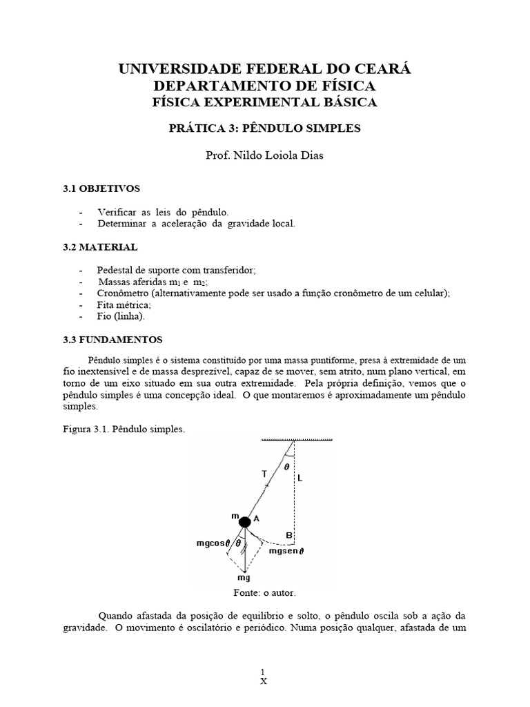 Roteiro 3 Pendulo Simples 2024 | PDF | Pêndulo | Massa