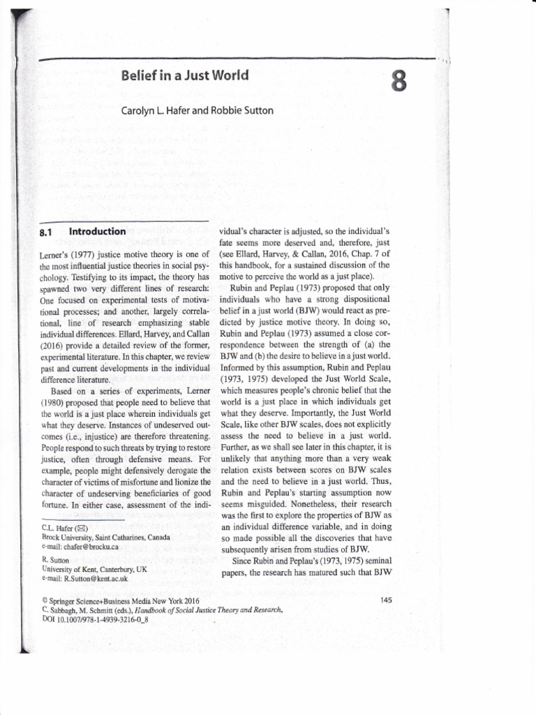 Carolyn L. Hafer and Robbie Sutton | PDF | Cognition | Social Psychology