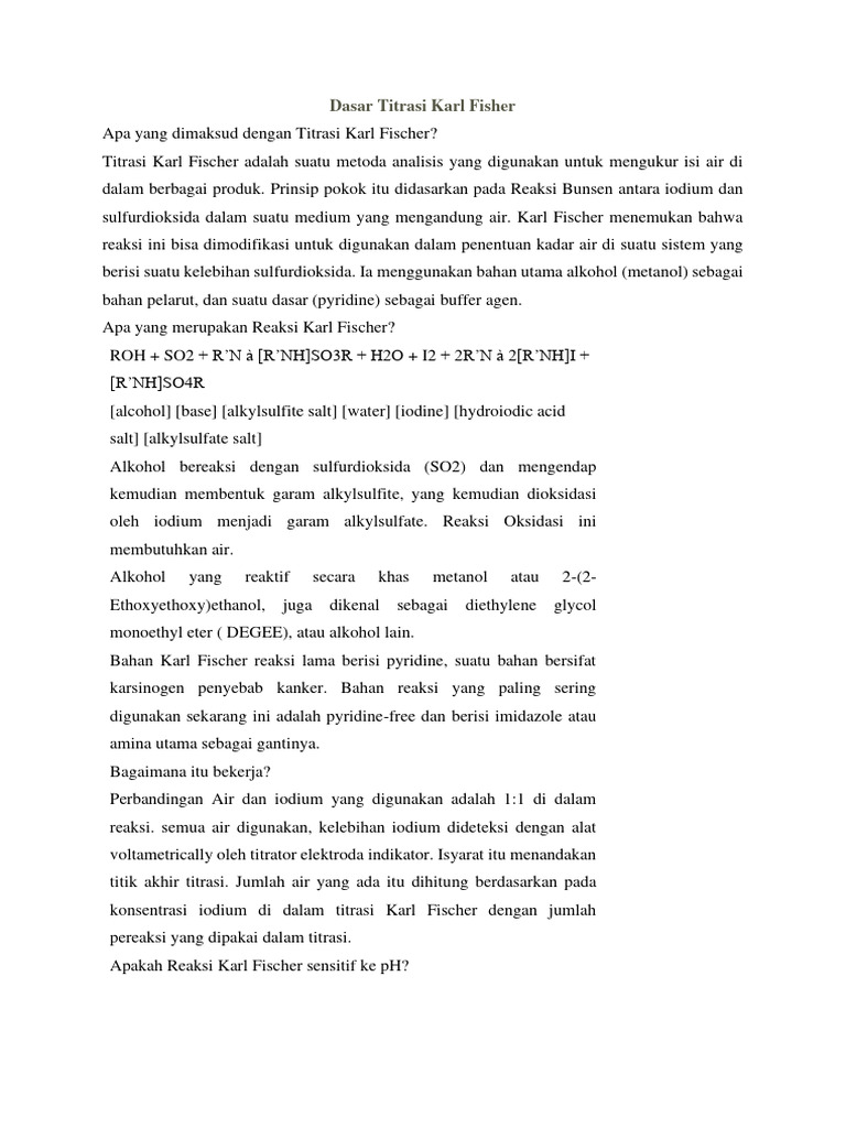 Dasar Titrasi Karl Fisher 2 | PDF