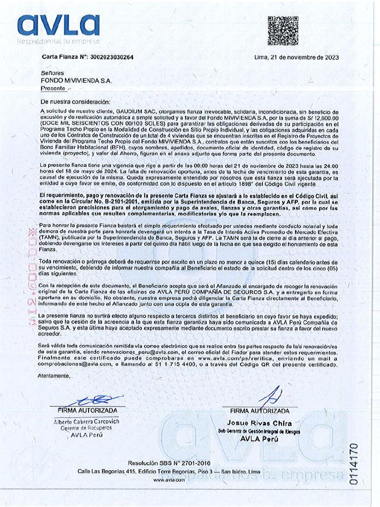 CARTA FIANZA GRUPO 4- AVLA | PDF