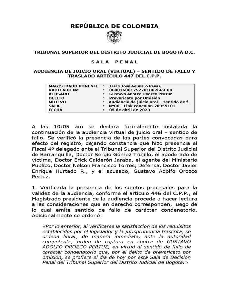 Sentido de Fallo Condenatorio Contra Fiscal Por Caso de La Unimetro | PDF | Judicaturas | Justicia