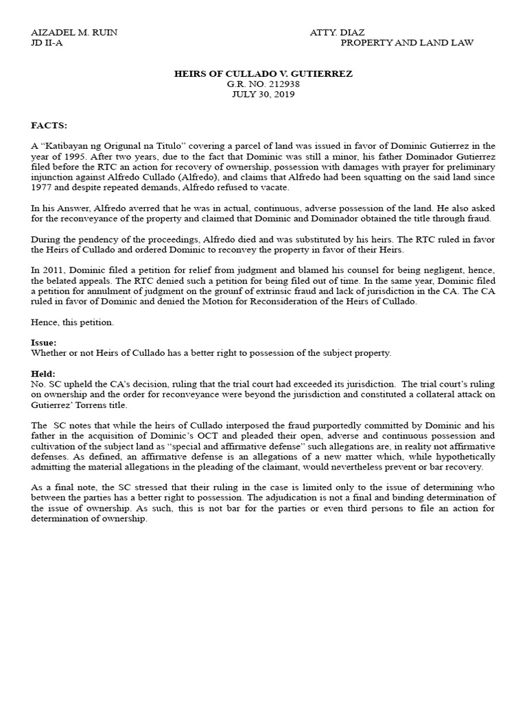 Heirs of Cullado v. Gutierrez | PDF | Pleading | Res Judicata