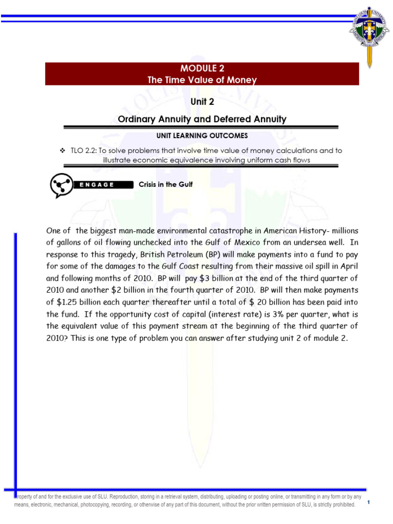 SAS-Module 2- Unit 2 Annuity - Ordinary and Deferred.docx | PDF | Interest | Time Value Of Money