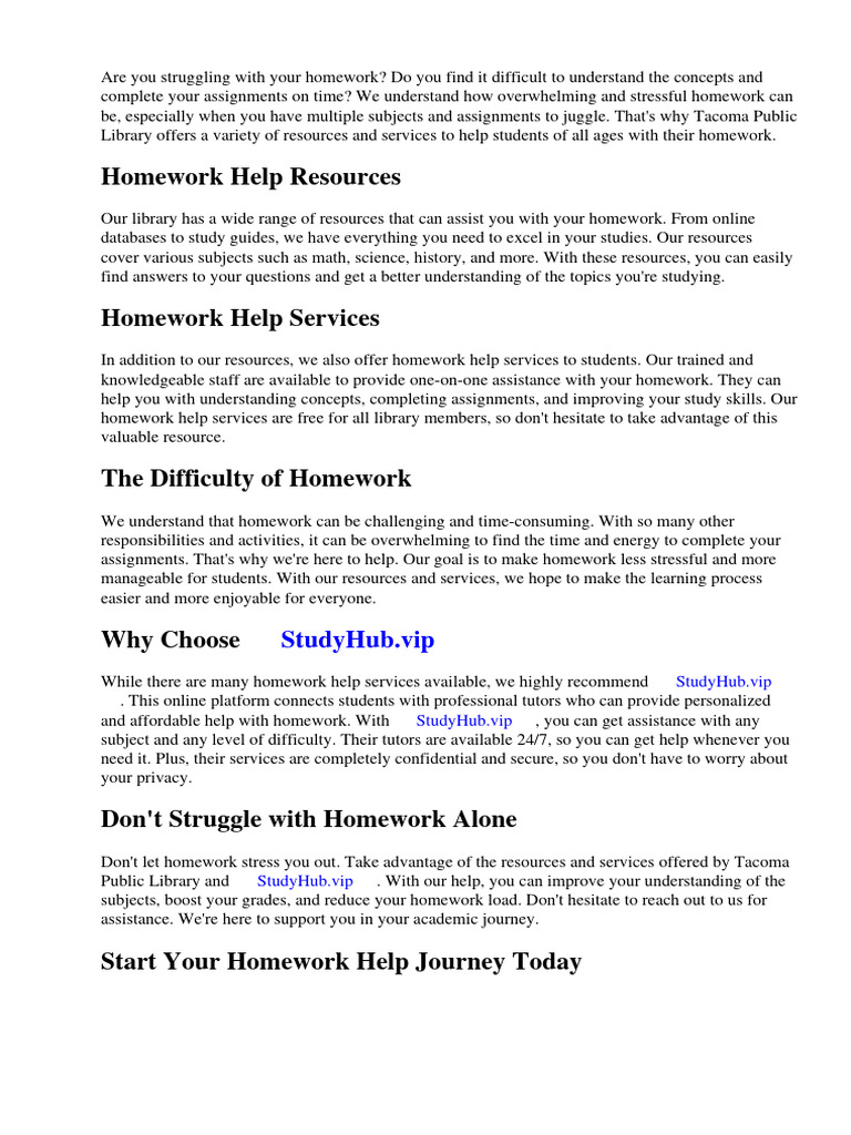 Tacoma Library Homework Help | PDF | Homework | Libraries