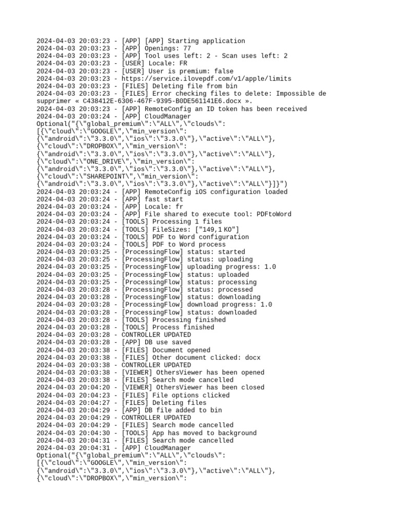 App Logs | PDF | Ios | Android (Operating System)