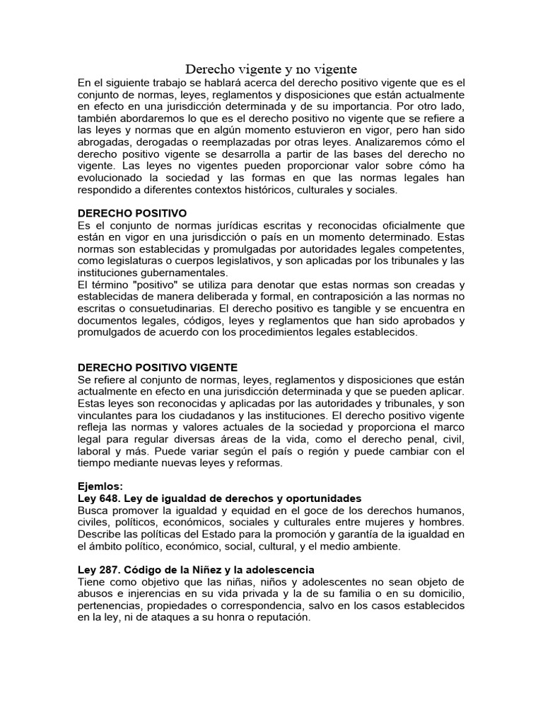Derecho Positivo: Vigente y No Vigente | PDF | Sociedad | Estatuto