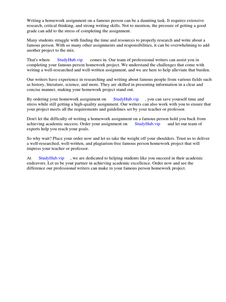 Famous Person Homework Project | PDF | Homework | Lesson Plan