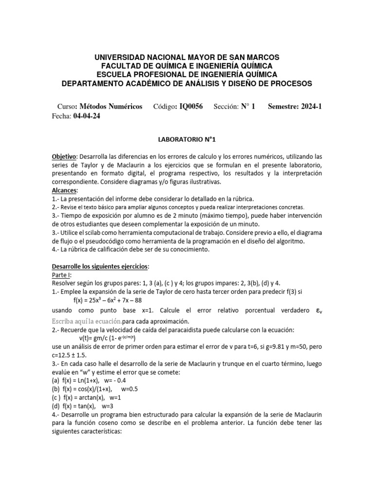 Laboratorio N°1 Métodos Numéricos Sec1 | PDF | Análisis numérico | Programación de computadoras